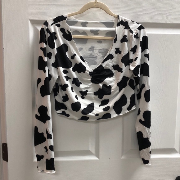 SHEIN | Tops | Shein Cow Print Long Sleeve Crop Top Gently Used Size L ...